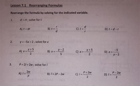 Solved Lesson Rearranging Formulas Rearrange The Formula Chegg Com