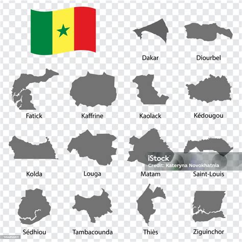 세네갈의 14 개의지도 이름과 알파벳 순서 지방의 모든 지도는 문구와 제목으로 나열되고 격리됩니다 세네갈 공화국 주당순절 10 0명에 대한 스톡 벡터 아트 및 기타 이미지