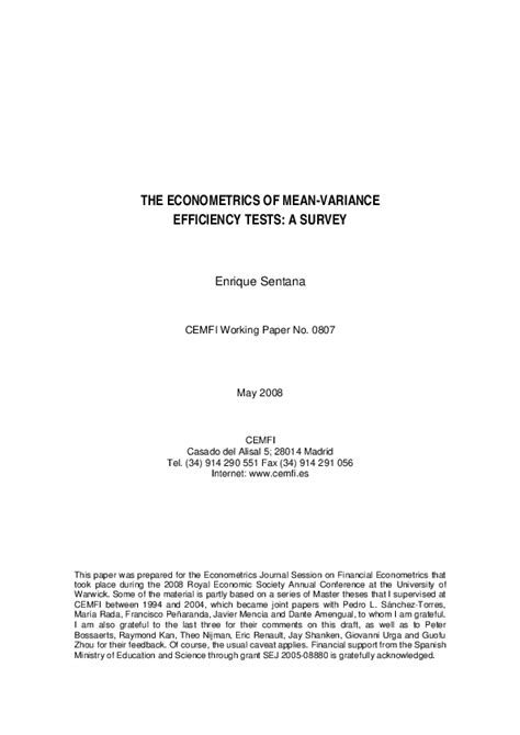 Pdf The Econometrics Of Mean Variance Efficiency Tests A Survey
