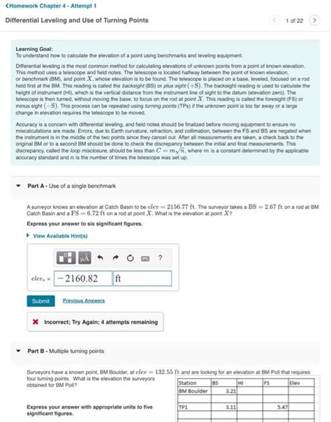 Solved Differential Leveling And Use Of Turning Points 1 Of