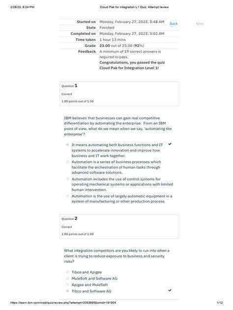 Cloud Pak For Integration Fundamentals Level 1 Quiz Attempt Review Pdf