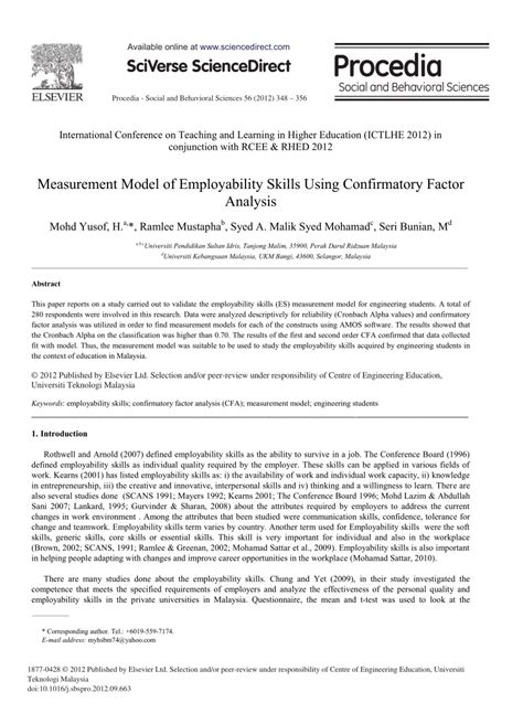 Pdf Measurement Model Of Employability Skills Using Confirmatory Factor Analysis