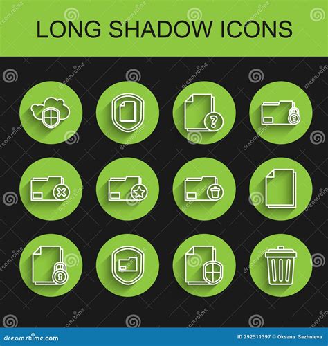 Set Line Document And Lock Folder Protection Cloud Shield Concept Trash Can With Star And