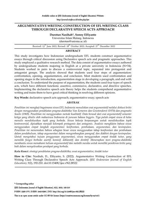 Pdf Argumentative Writing Construction Of Efl Writing Class Through