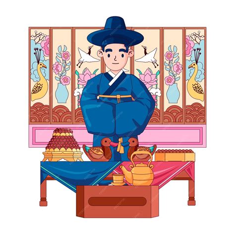 Ручной обращается корейская свадебная иллюстрация Бесплатно векторы