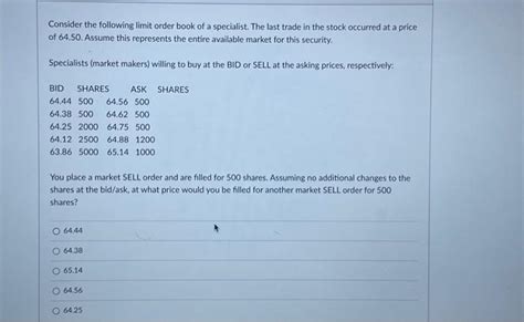 Solved Consider The Following Limit Order Book Of A
