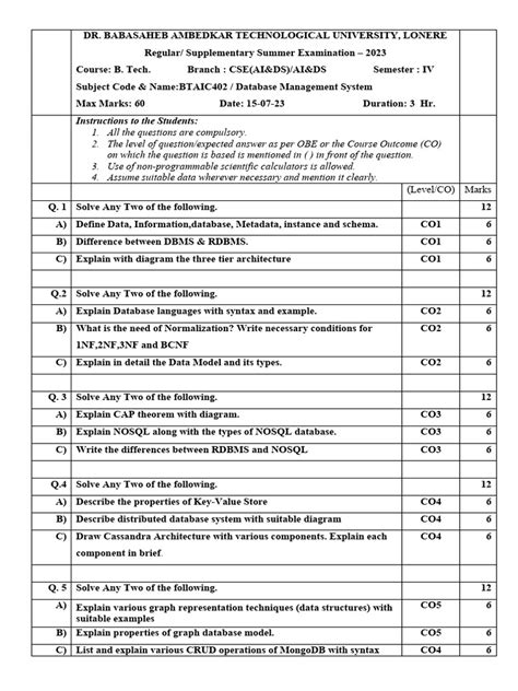 Qp Template B Tech W 22 Pdf Databases No Sql