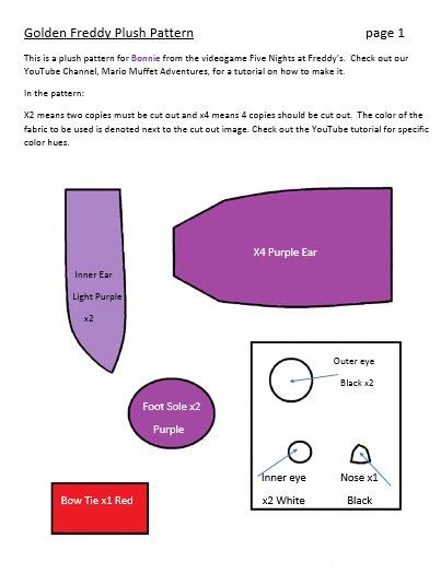 Fnaf Bonnie Plush Pattern Page 1 Fnaf Plush Pattern Free Fnaf