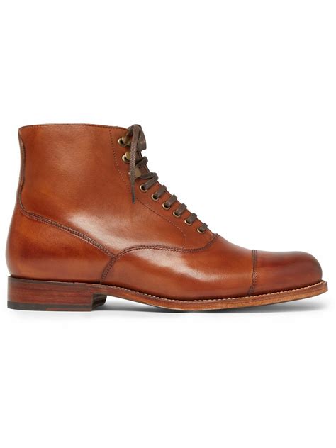 Grenson Leander Cap Toe Burnished Leather Boots Brown Grenson