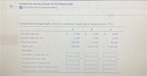 solved compute the missing amounts for the following table