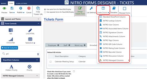 Nitro™ Forms Left Side Pane Form Controls