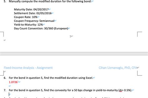 5 Manually Compute The Modified Duration For The