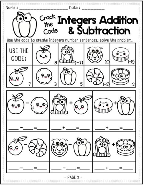 Integer Addition And Subtraction Worksheets Crack The Code Grades 68