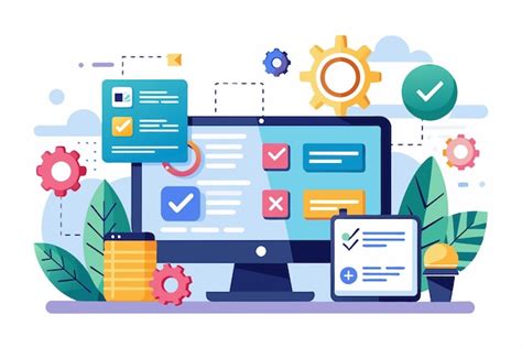 A Colorful Illustration Showcases Customizable Software Code Testing With A Computer And Design