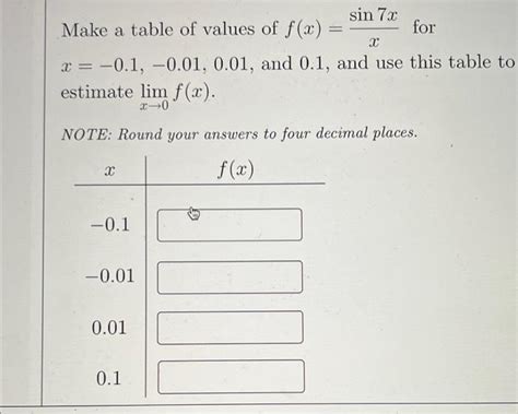 solved make a table of values of f x xsin7x for