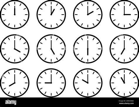Clocks Hands Icon Time Sign For Every Hour Stopwatch Clock Faces Set Evening Morning And