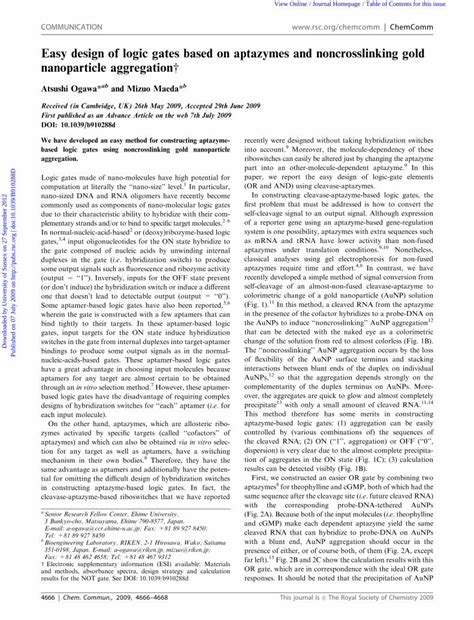 Pdf Easy Design Of Logic Gates Based On Aptazymes And Noncrosslinking Gold Nanoparticle