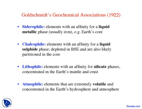 goldschmidt s geochemical associations geochemistry lecture slides
