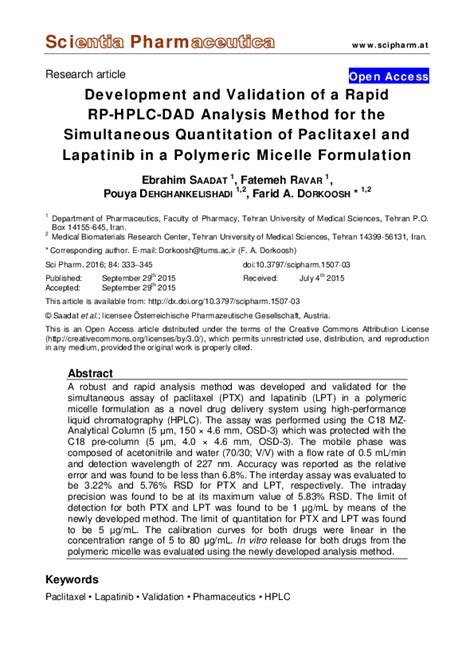 Pdf Development And Validation Of A Rapid Rp Hplc Dad Analysis Method For The Simultaneous