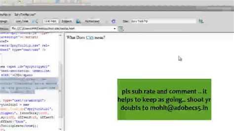 dreamweaver cs5 tutorial spry tooltip complete explanation youtube