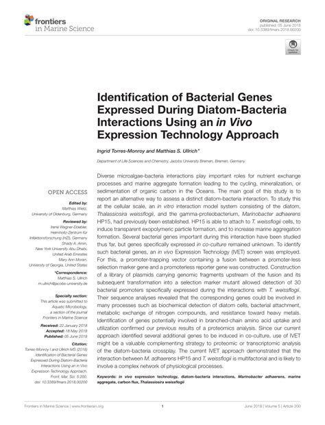 Pdf Identification Of Bacterial Genes Expressed During Diatom Bacteria Interactions Using An