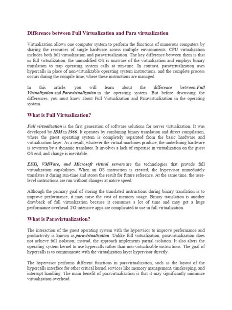 Full And Para Virtualization Download Free Pdf Operating System Virtual Machine