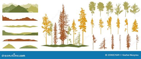 Silhouette Of Deciduous And Coniferous Trees Creation Of Autumn Beautiful Park Forest