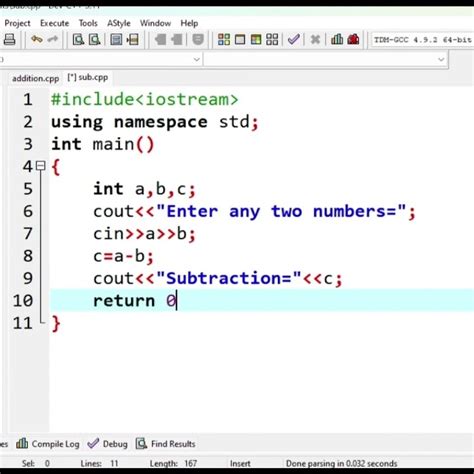 simple subtraction program of c language coding education c