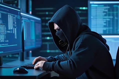 Premium Photo Hacker Programmer Who Sits In A Hoodie Behind A