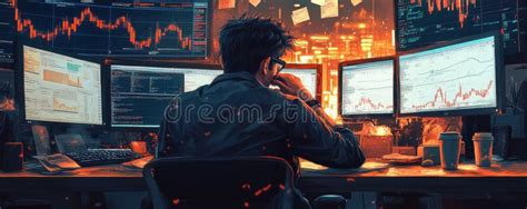 Stock Trader Analyzing Multiple Monitors With Stock Charts And Data