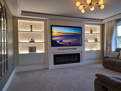 Luxury Living Room With Bespoke Media Wall Media Walls With Shelves