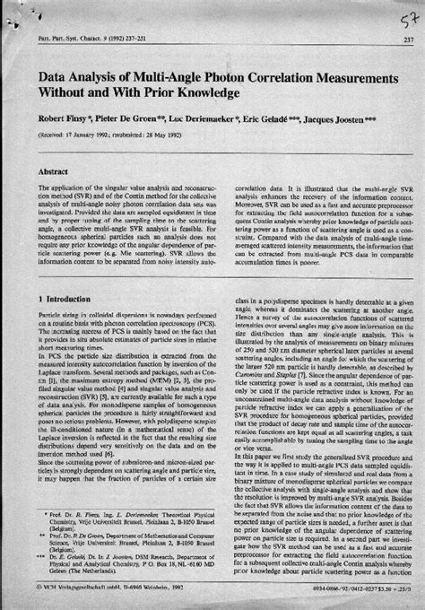 Pdf Data Analysis Of Multi Angle Photon Correlation Measurements Without And With Prior Knowledge