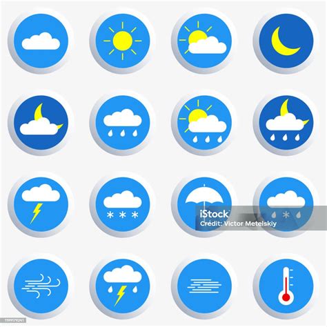 날씨 아이콘 설정입니다 다채로운 일기 예보 기호 구름 태양 달 비 벡터 그림입니다 0명에 대한 스톡 벡터 아트 및 기타 이미지 Istock