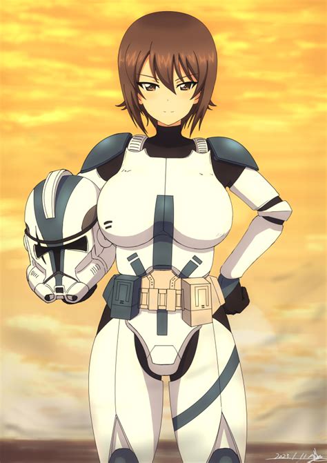 Bukkuri Clone Trooper Nishizumi Maho Girls Und Panzer Star Wars 1girl Armor Blush