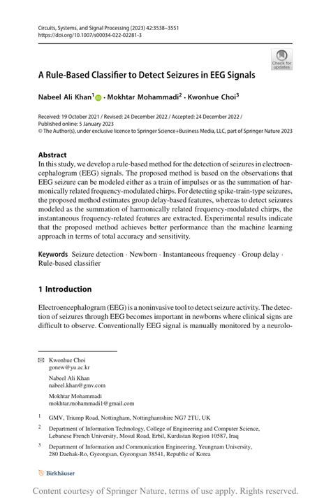 A Rule Based Classifier To Detect Seizures In Eeg Signals Request Pdf