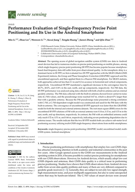 Pdf Performance Evaluation Of Single Frequency Precise Point Positioning And Its Use In The