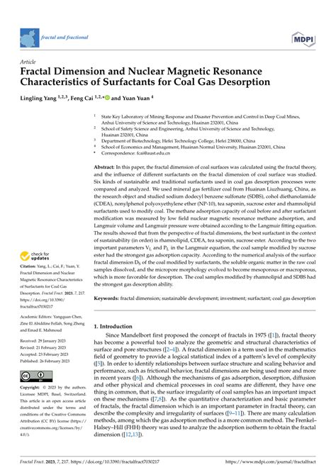 Pdf Fractal Dimension And Nuclear Magnetic Resonance Characteristics Of Surfactants For Coal