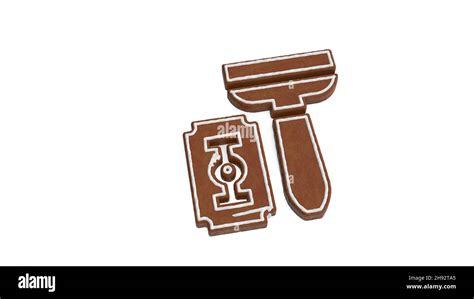 3d Rendering Of Gingerbread Cookie In Shape Of Symbol Of Razor Blade For Shaving And Razor