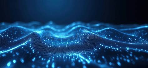 Digital Waves With Glowing Blue Particles Abstract Representation Of