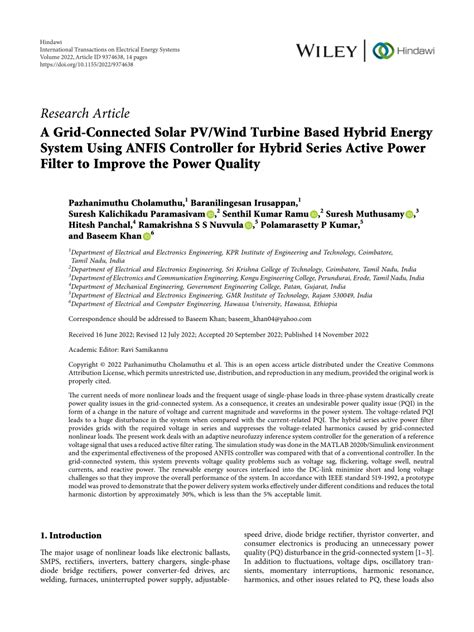 Pdf A Grid Connected Solar Pvwind Turbine Based Hybrid Energy System Using Anfis Controller