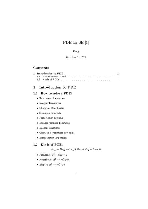 PDE For SE Notes PDE For SE Peng October Contents Introduction To PDE How