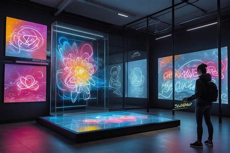 Premium Photo Interactive Light Graffiti On Smart Glass Panels Mockup