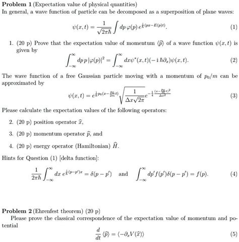 Solved Problem 1 Expectation Value Of Physical Quantities In General