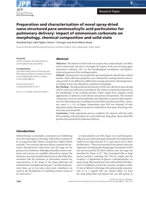 Pdf Preparation And Characterisation Of Novel Spray‐dried Nano‐structured