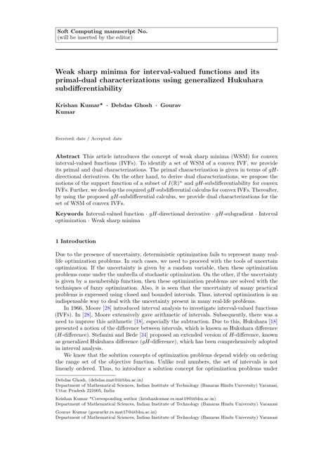 Pdf Weak Sharp Minima For Interval Valued Functions And Its Primal