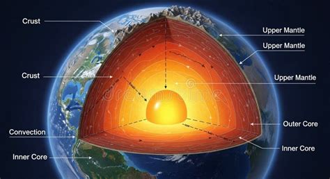 Cross Sectional Diagram Of Earth S Interior Showcasing Layers Crust