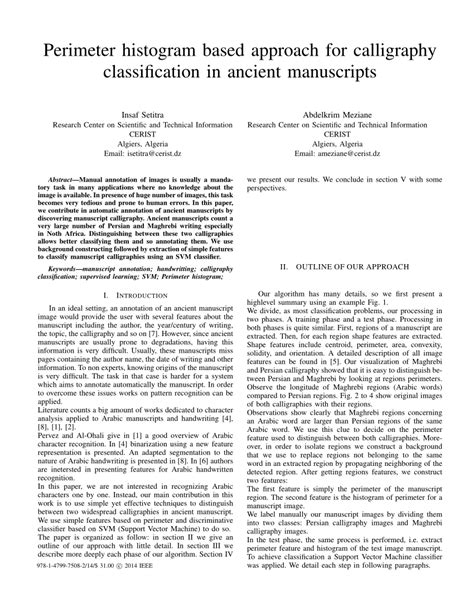 Pdf Perimeter Histogram Based Approach For Calligraphy Classification In Ancient Manuscripts Pdf Perimeter Histogram Based Approach For Calligraphy Classification In Ancient Manuscripts