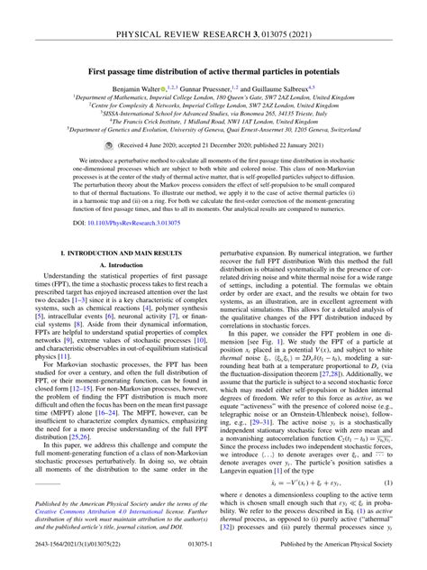 Pdf First Passage Time Distribution Of Active Thermal Particles In