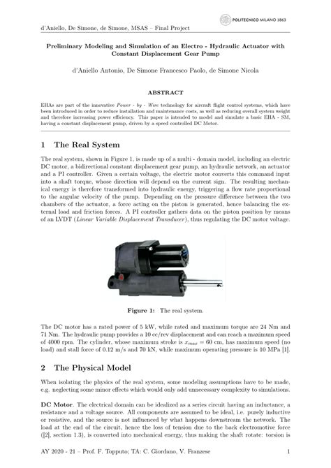 Pdf Preliminary Modeling And Simulation Of An Electro Hydraulic Actuator With Constant