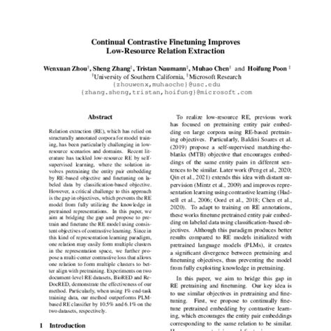 Continual Contrastive Finetuning Improves Low Resource Relation Extraction Acl Anthology